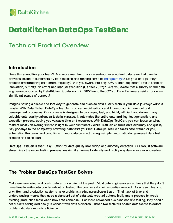 White Paper - DataOps TestGen - Technical Overview White Paper - DataOps TestGen - Technical Overview